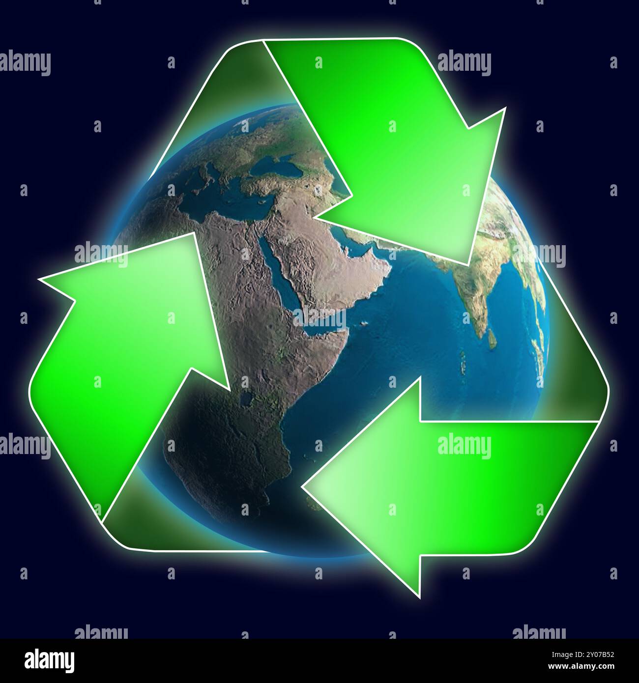 Illustration of a Recycling symbol over Earth globe Conceptual 3D ...