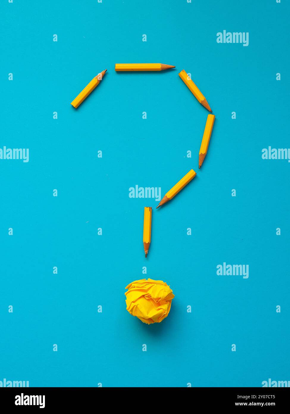 Question mark of yellow pencils with crumpled paper, creativity or ...