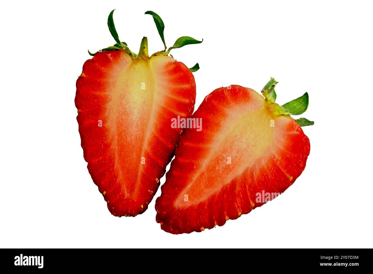 Split strawberry with a white background Stock Photo - Alamy