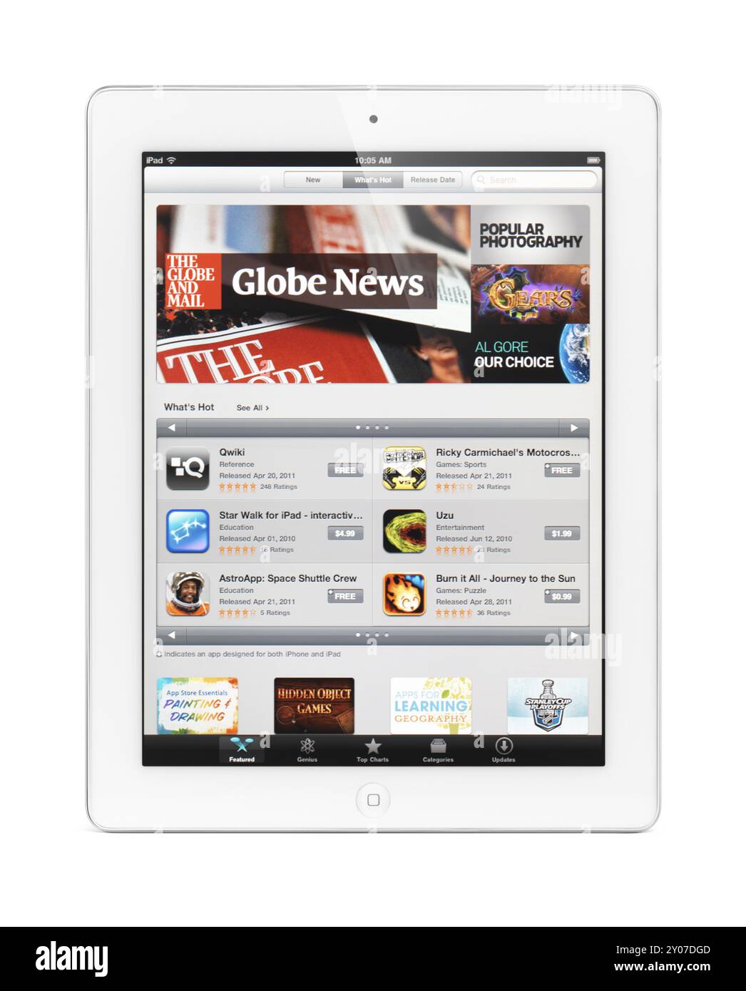 Apple iPad 2 tablet computer with app store on its display. Isolated ...