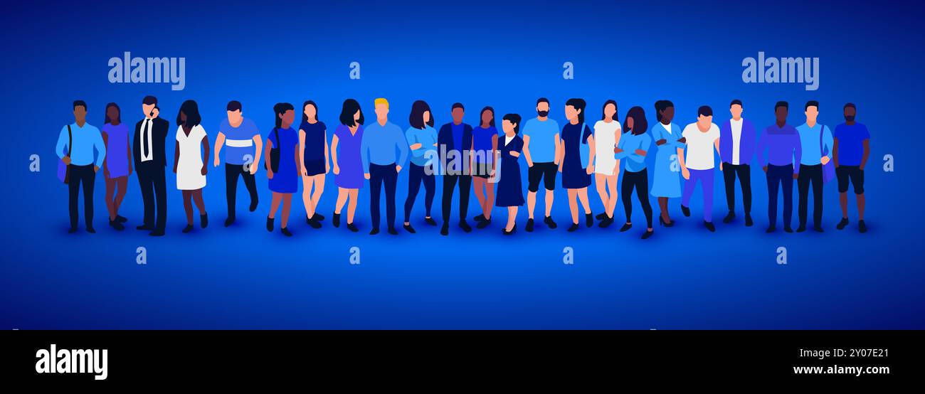 Group of people staying in line. Team concept. People crowd. Vector ...