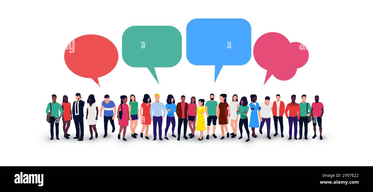 Social Network Template. Group of Young People Characters Chatting and ...