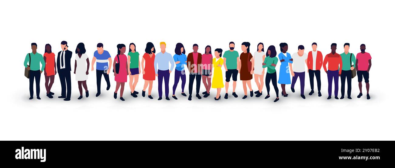 Group of people staying in line. Team concept. People crowd. Vector ...