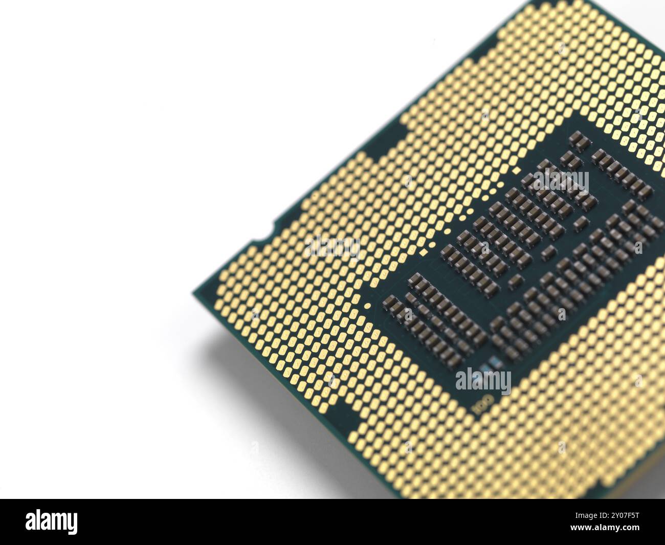 Intel i7 processor gold contacts CPU socket circuit isolated on white ...