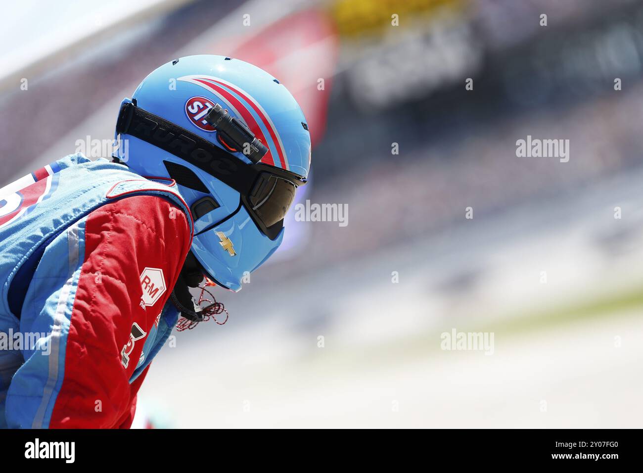 Darrell Wallace, Jr (43) comes down pit road for service during the ...