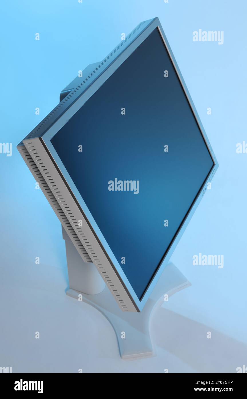 LCD computer monitor side view close-up isolated on blue Stock Photo ...