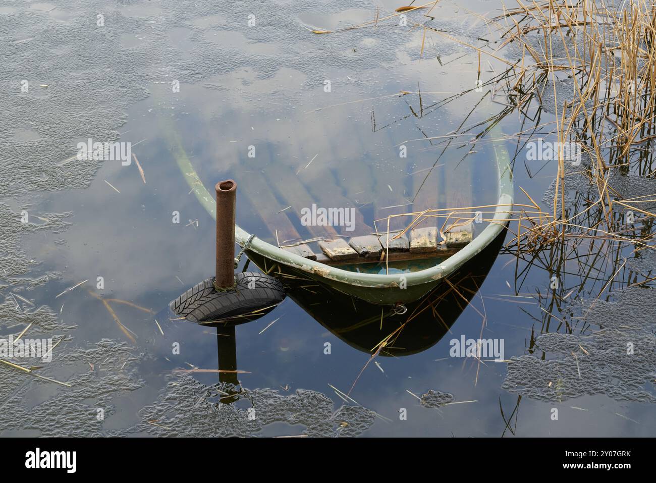 Sunken rowing boat in a lake near Magdeburg Stock Photo - Alamy
