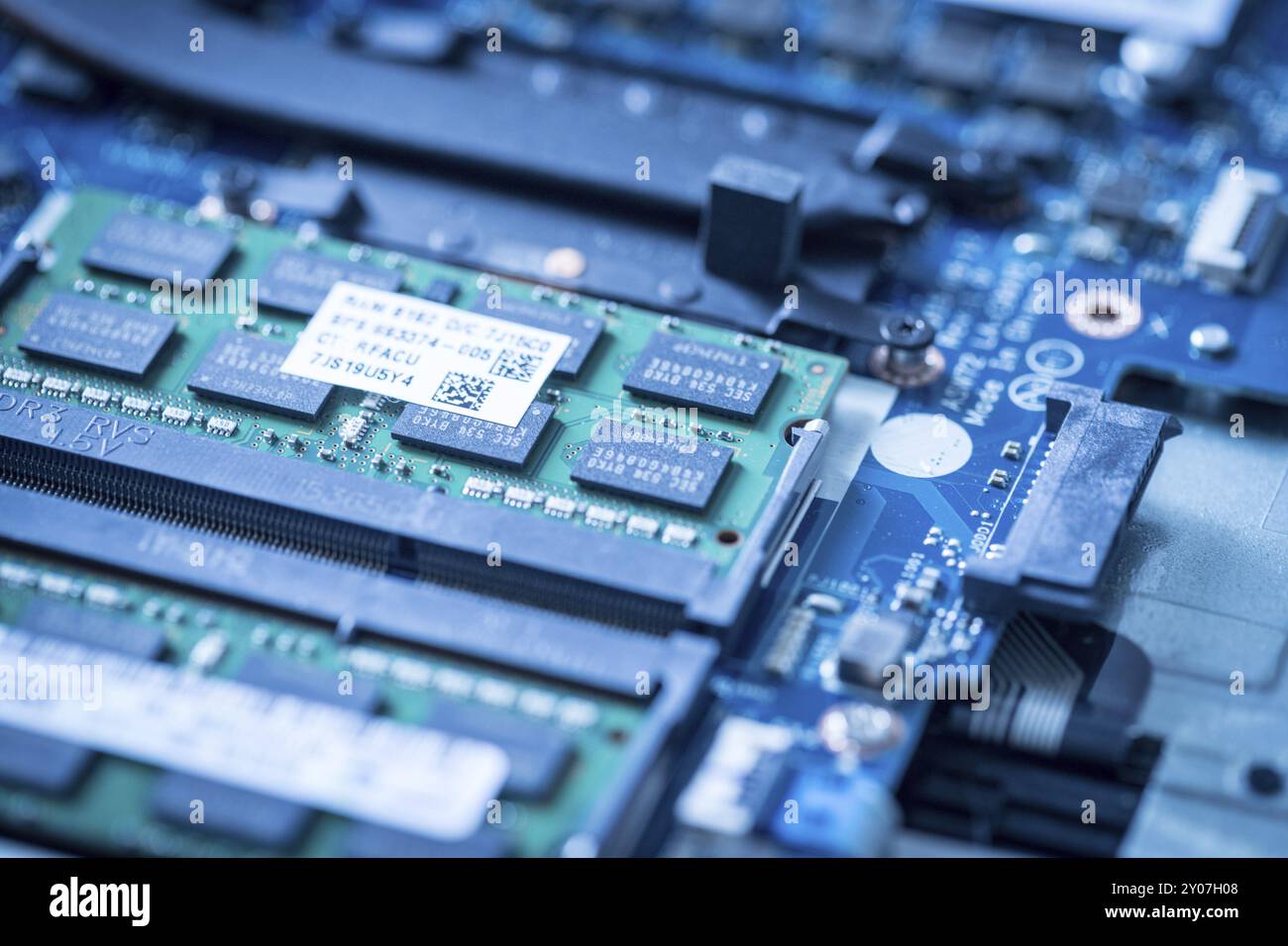 Computer chip on a circuit board, close up, Computer technology Stock ...