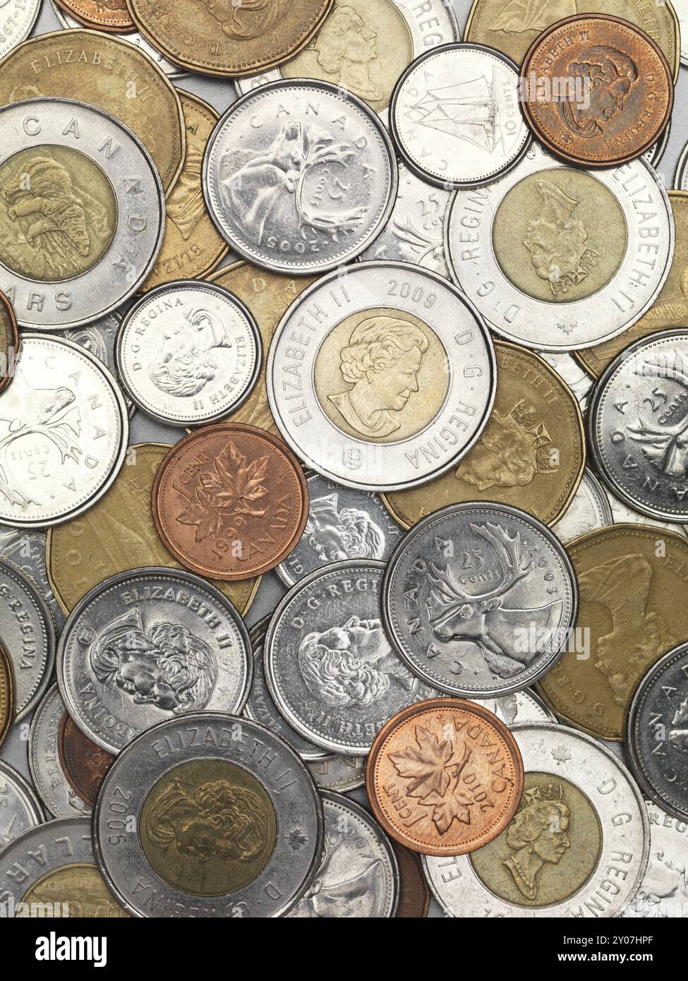 Canadian coins. Money texture background Stock Photo - Alamy