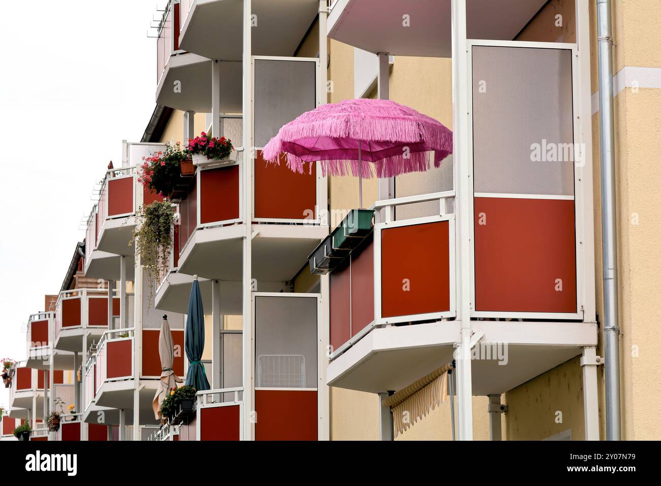 Facade and balconies of a house in Magdeburg Stock Photo - Alamy