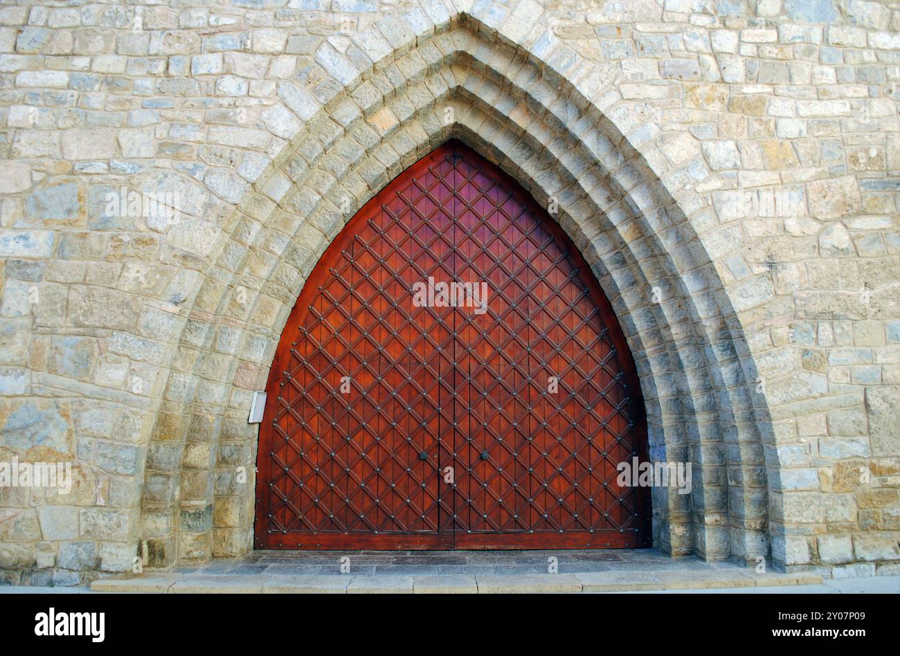 Gothic entrance portico to the church of Santa María de Isona in the ...