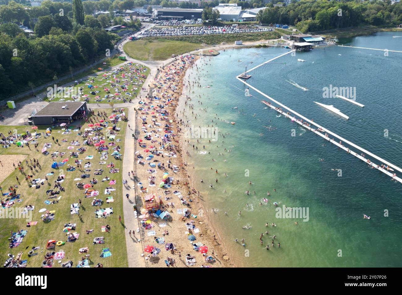 Cologne, Germany. 01st Sep, 2024. View of a crowded bathing beach at ...