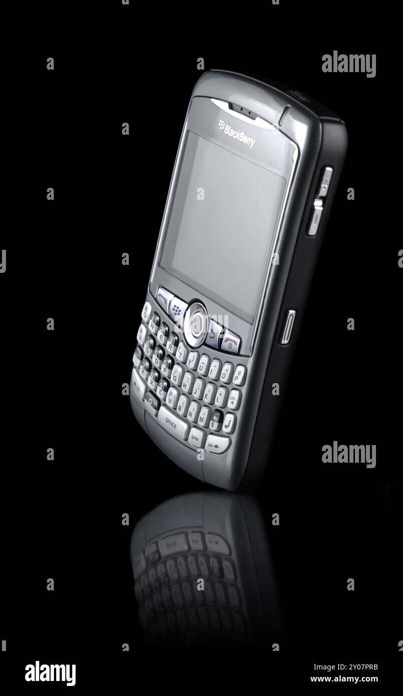 BlackBerry 8310 Curve stylish smartphone Isolated silhouette on black ...