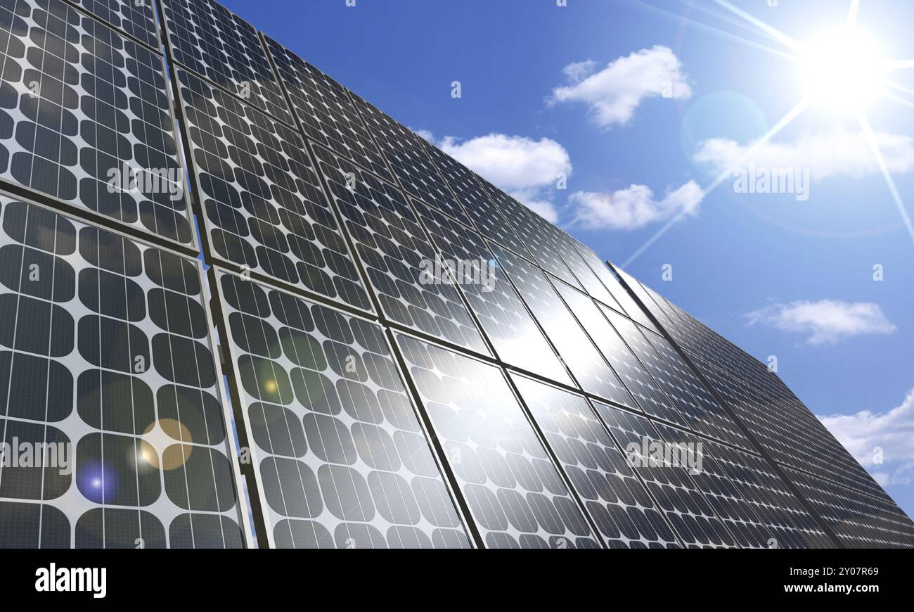Large solar panel under blue sky brightly lit by the sun Alternative ...
