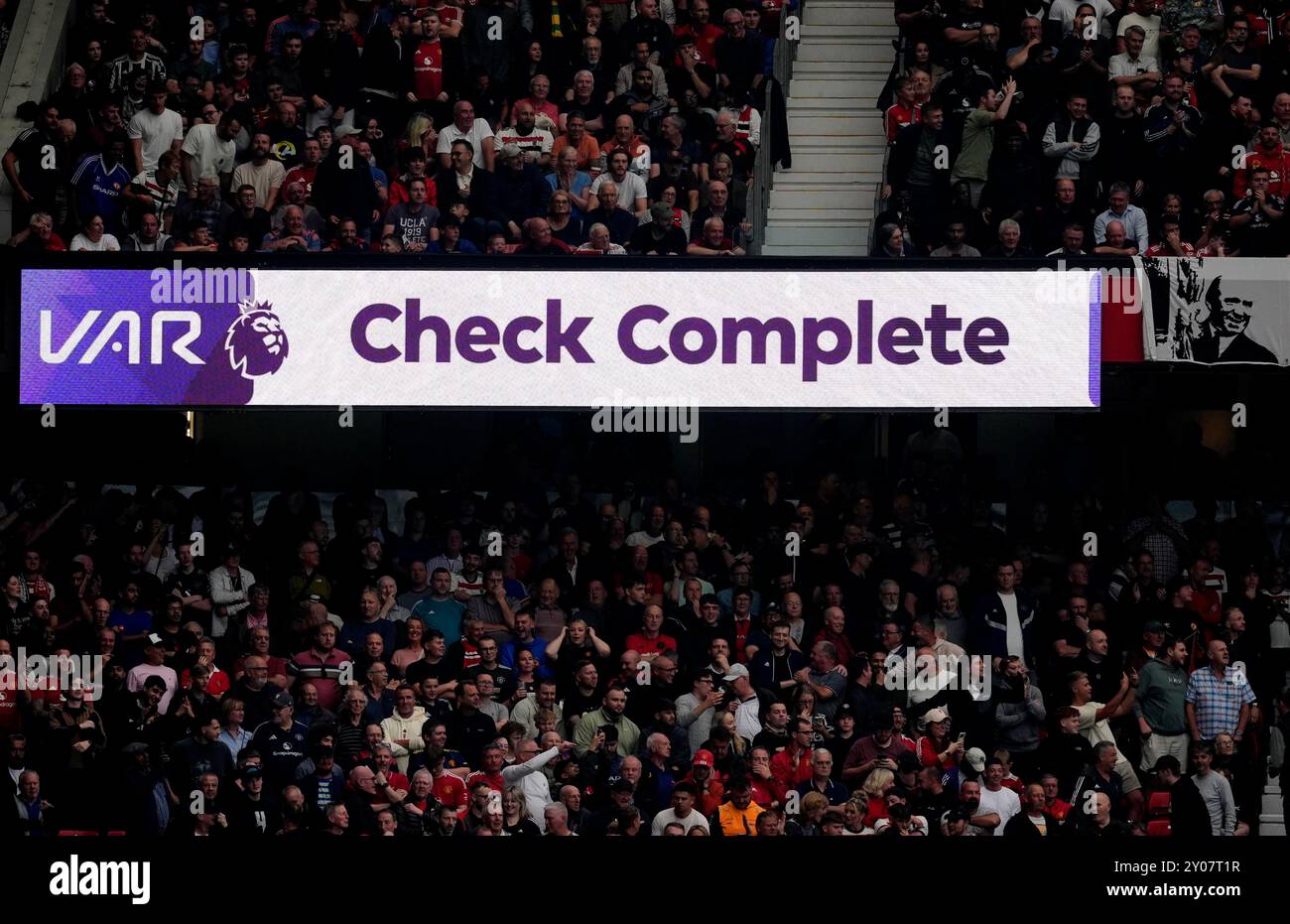 A var check complete sign inside the stadium during the premier league ...