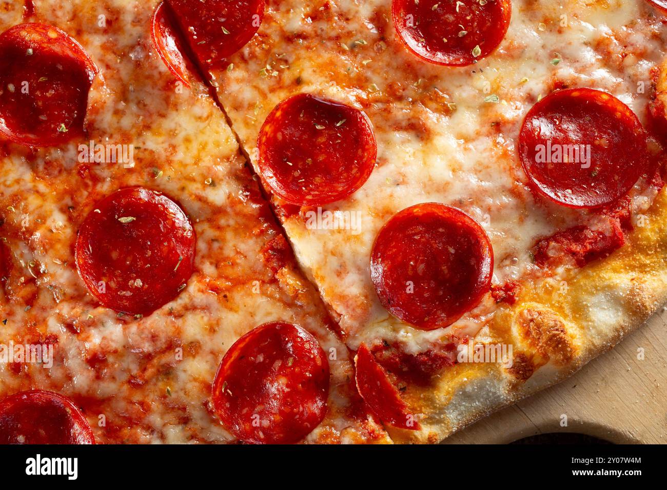 A top down view of a pepperoni pizza Stock Photo - Alamy