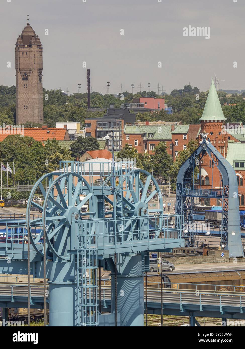 Industrial area with technical structures, old towers and urban ...