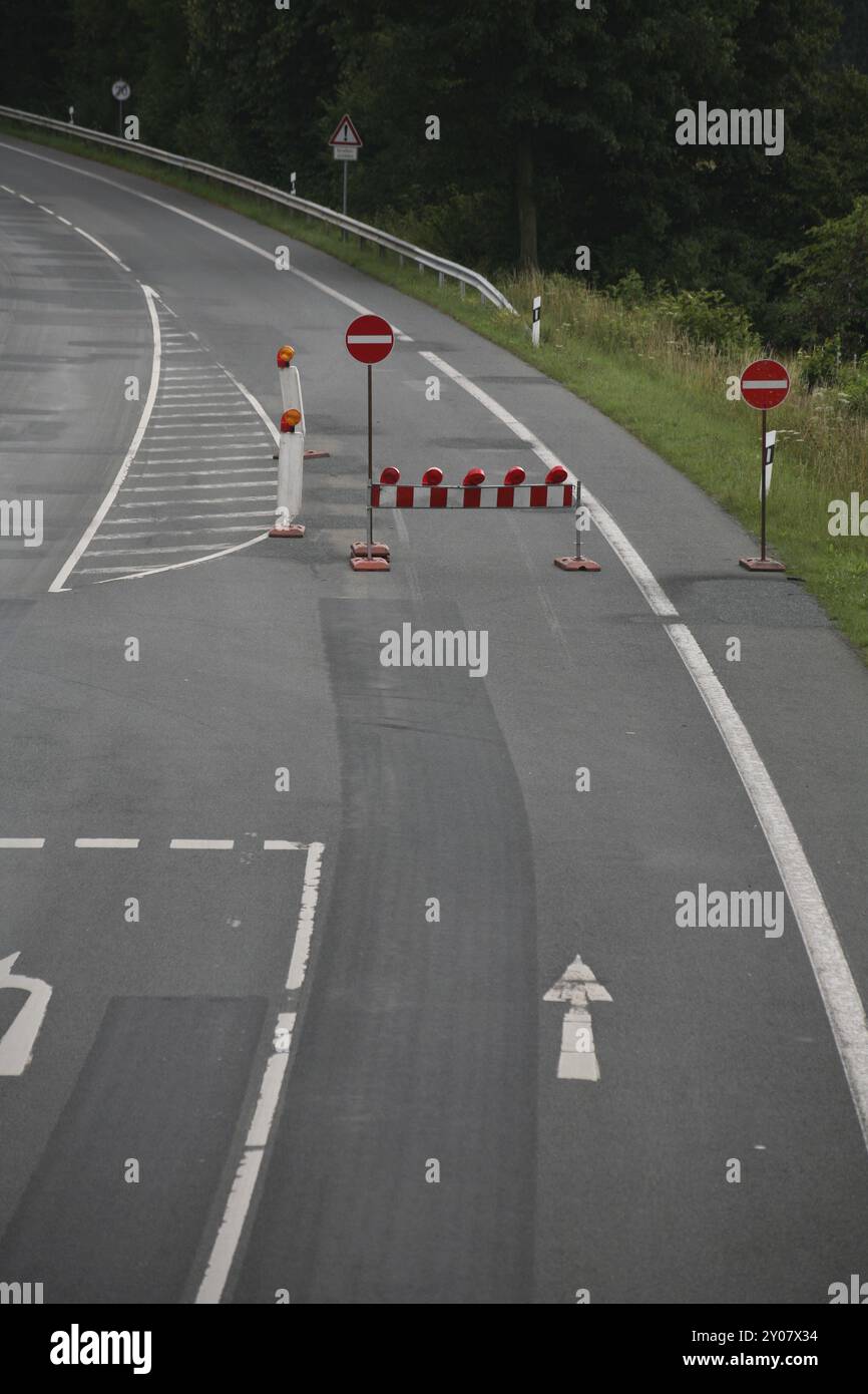 Construction site closure of a country road Stock Photo - Alamy
