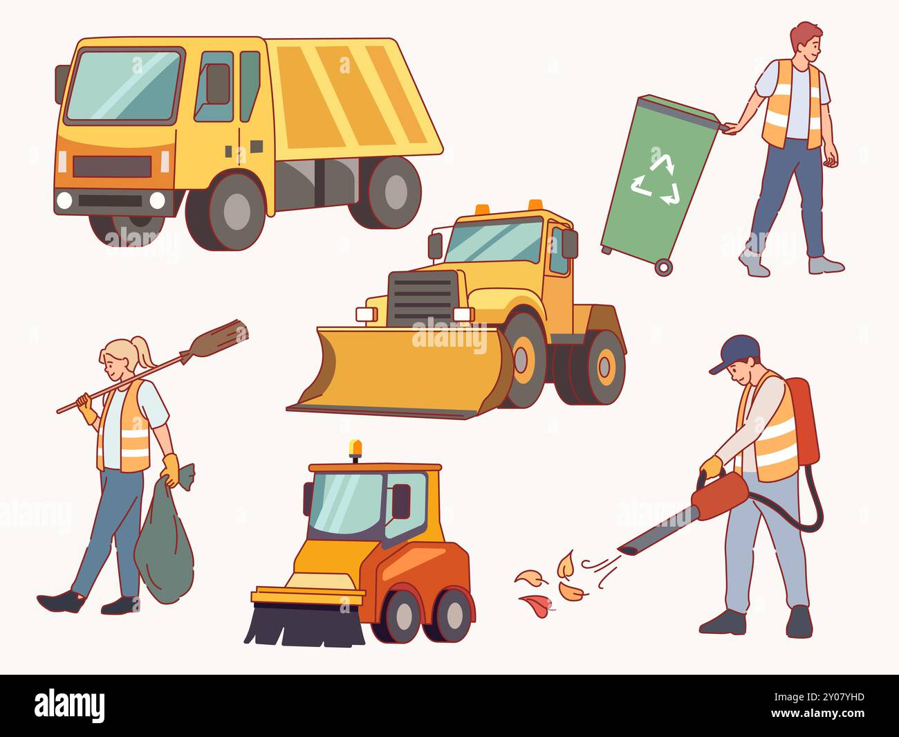 Street cleaning machines. Ridding city of garbage, cleaners and ...