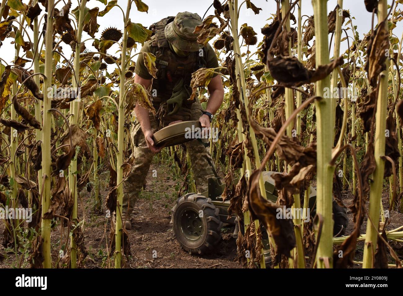 A Ukrainian serviceman of 65th Separate Mechanised brigade loads a ...