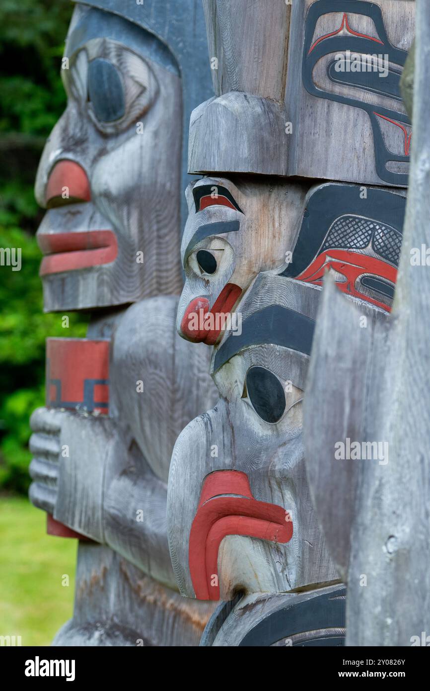 Alaska, Annette Island, Metlakatla. Traditional Tsimshian totem poles ...