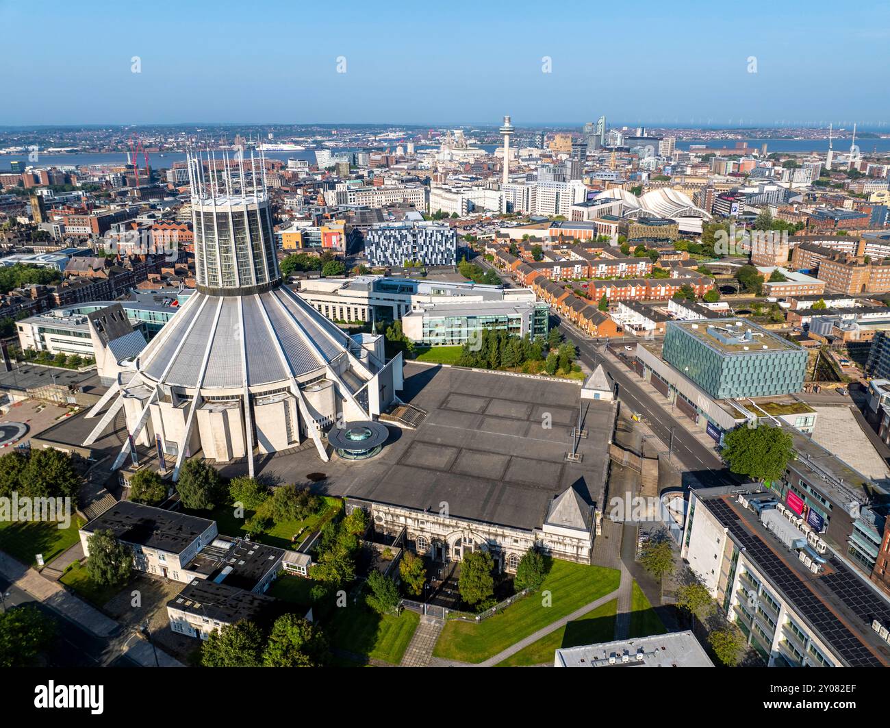 An aerial view of Liverpool, England, featuring Liverpool Metropolitan ...