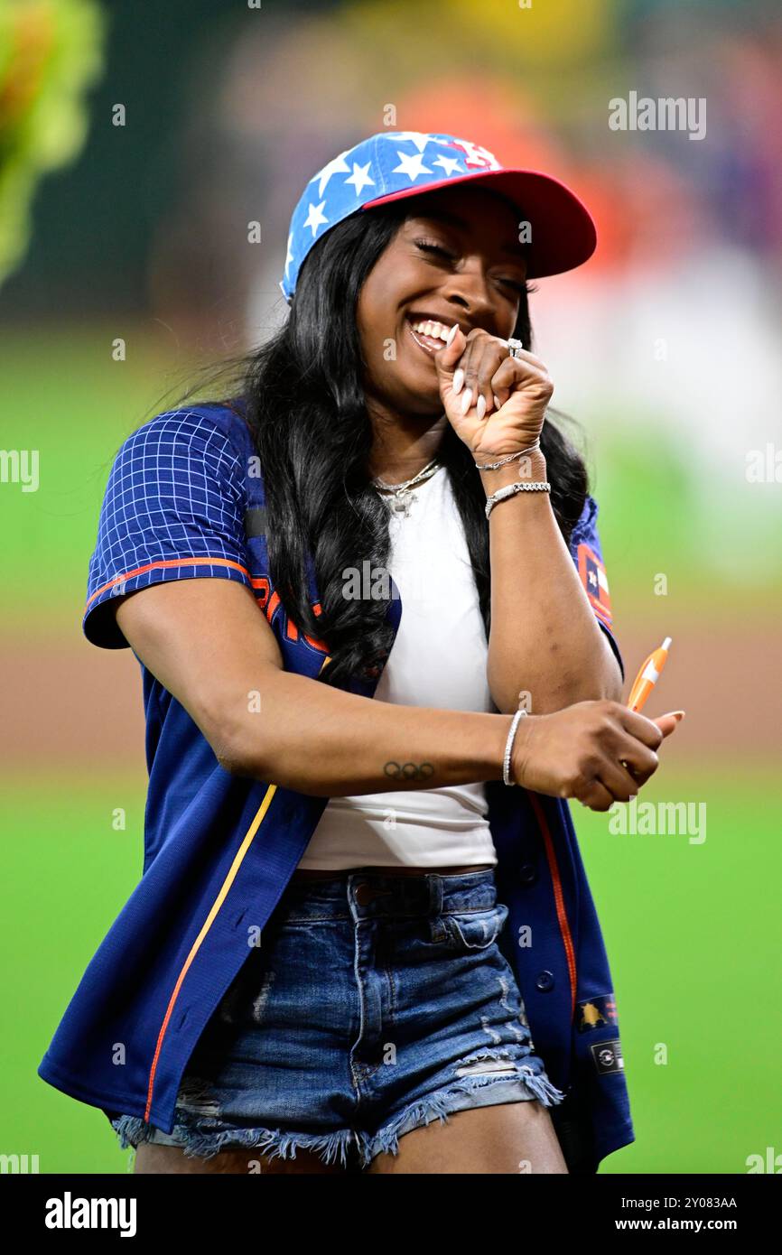 American Olympic Gold Medalist SIMONE BILES throws out the ceremonial ...