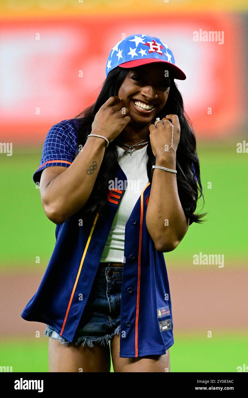 American Olympic Gold Medalist SIMONE BILES throws out the ceremonial ...