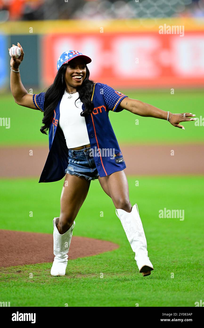 American Olympic Gold Medalist SIMONE BILES throws out the ceremonial ...