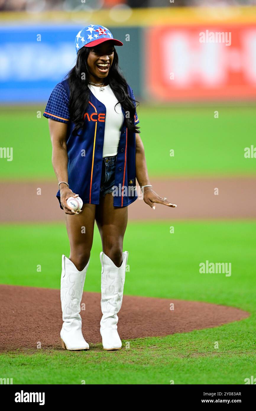 American Olympic Gold Medalist SIMONE BILES throws out the ceremonial ...