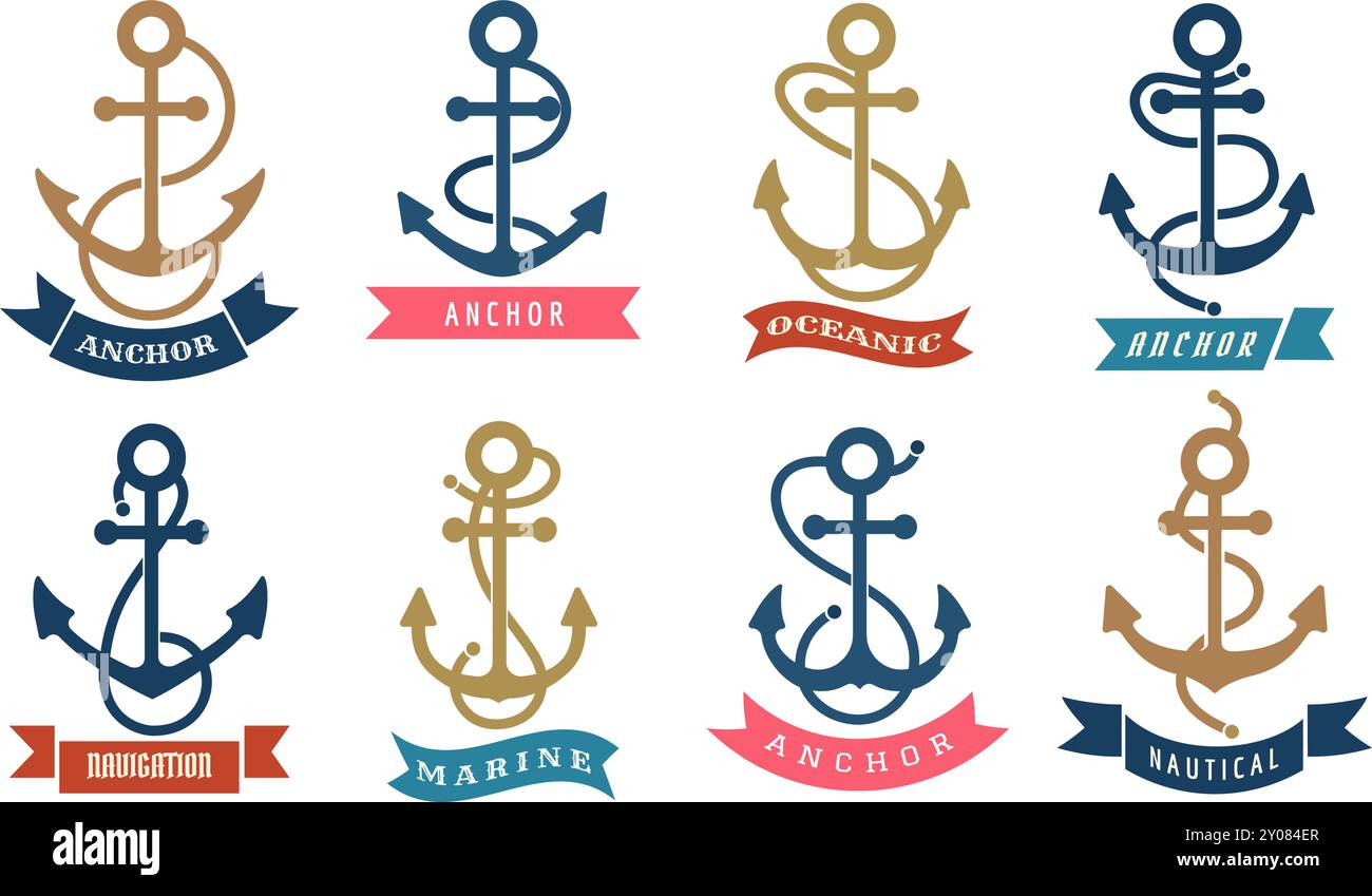 Colored ship anchor emblem set Stock Vector Image & Art - Alamy