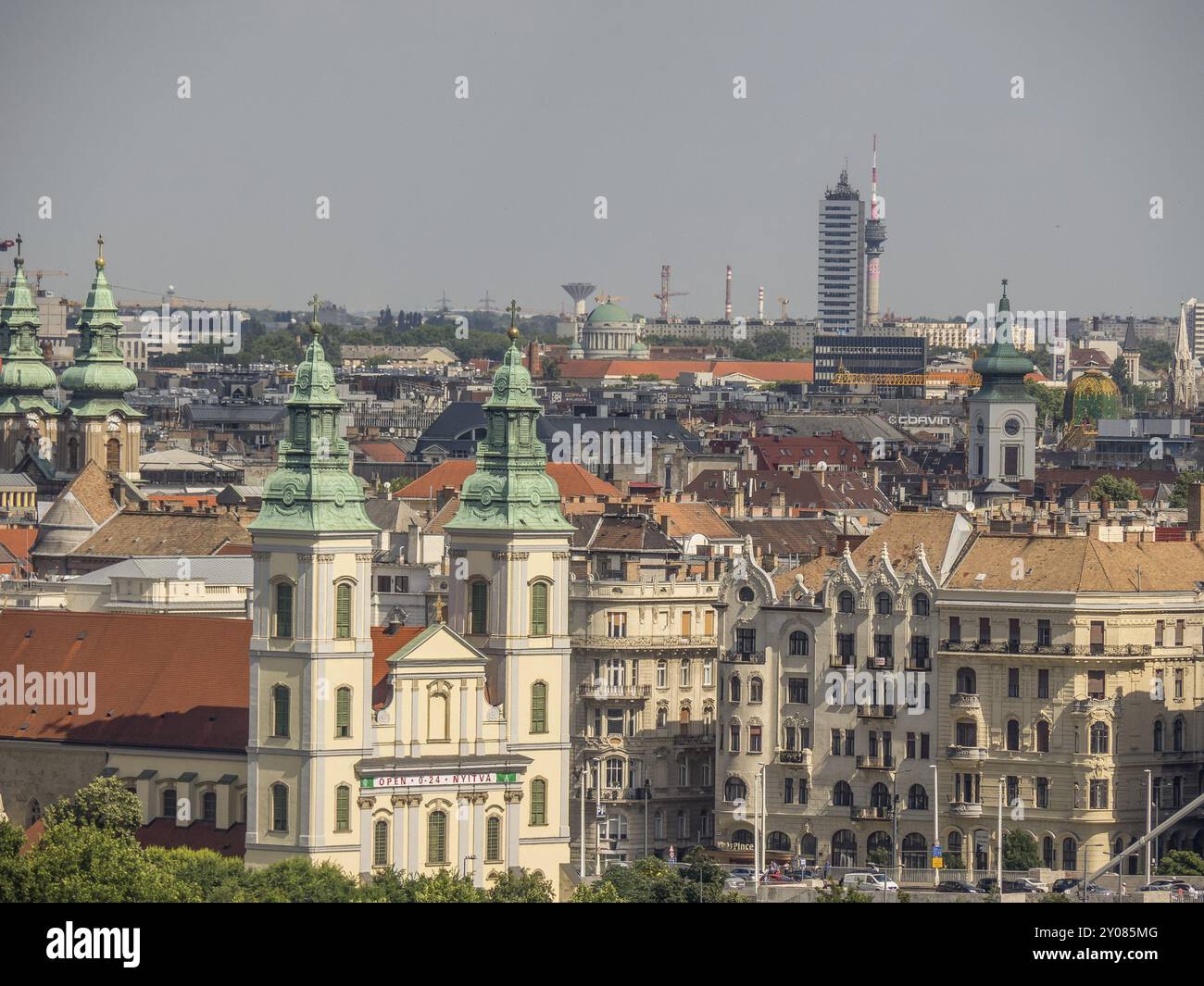 Cityscape of Budapest with church towers and modern buildings, budapest ...