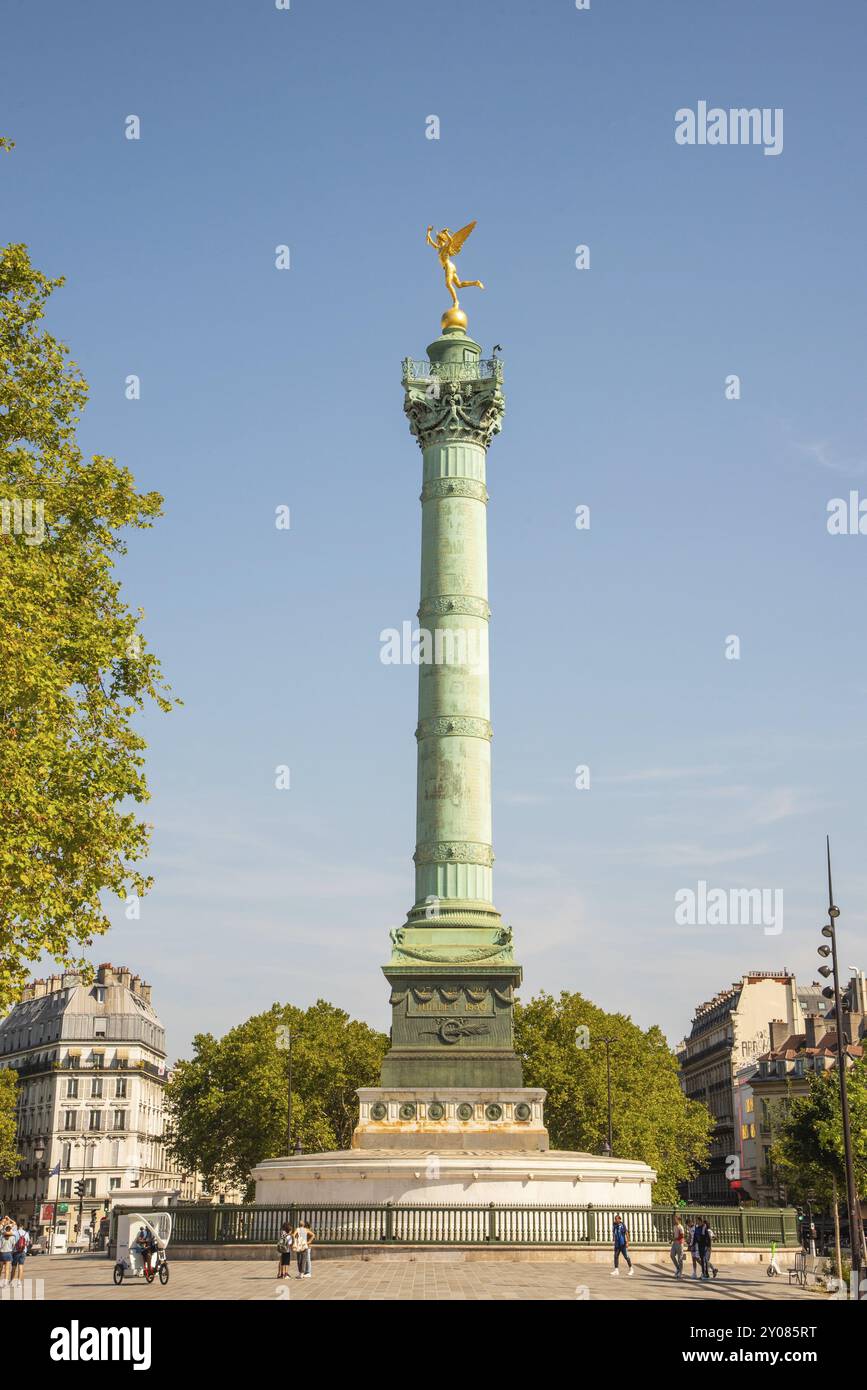 Paris, France, August 2022. Place de la Bastille with the Colonne de ...