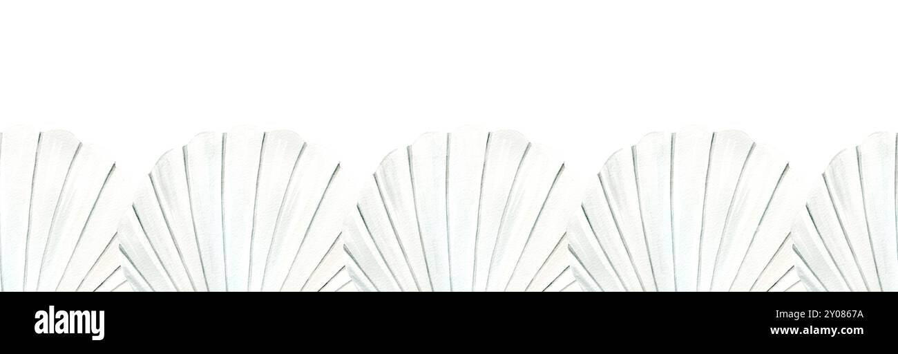 Seamless border of beige Scallop sea shells, watercolor illustration ...