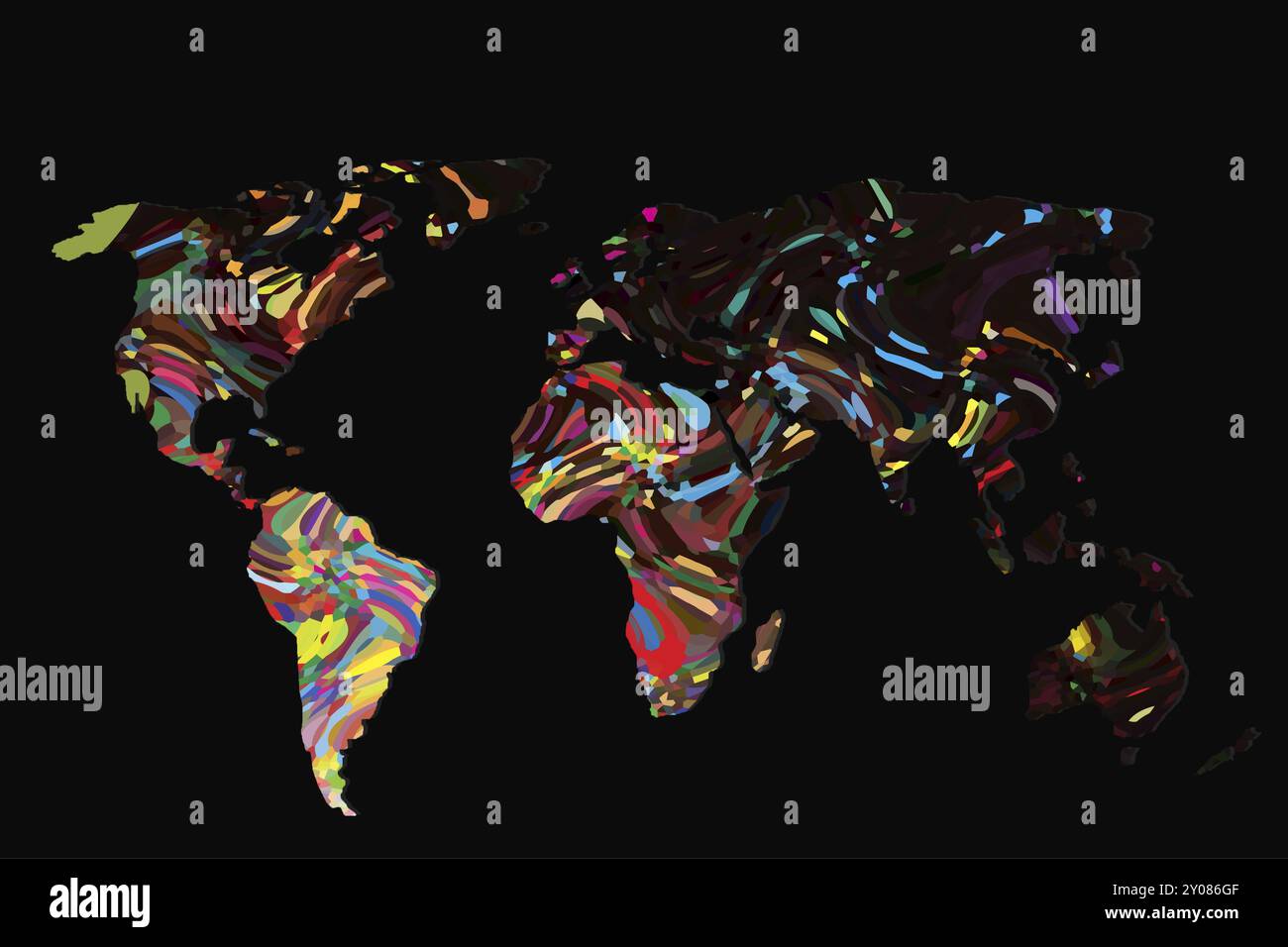 Roughly outlined world map with a colorful background patterns Stock ...