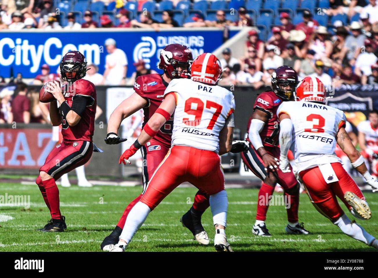 Duisburg, Deutschland. 01st Sep, 2024. Jadrian Clark (Rhein Fire), ELF ...