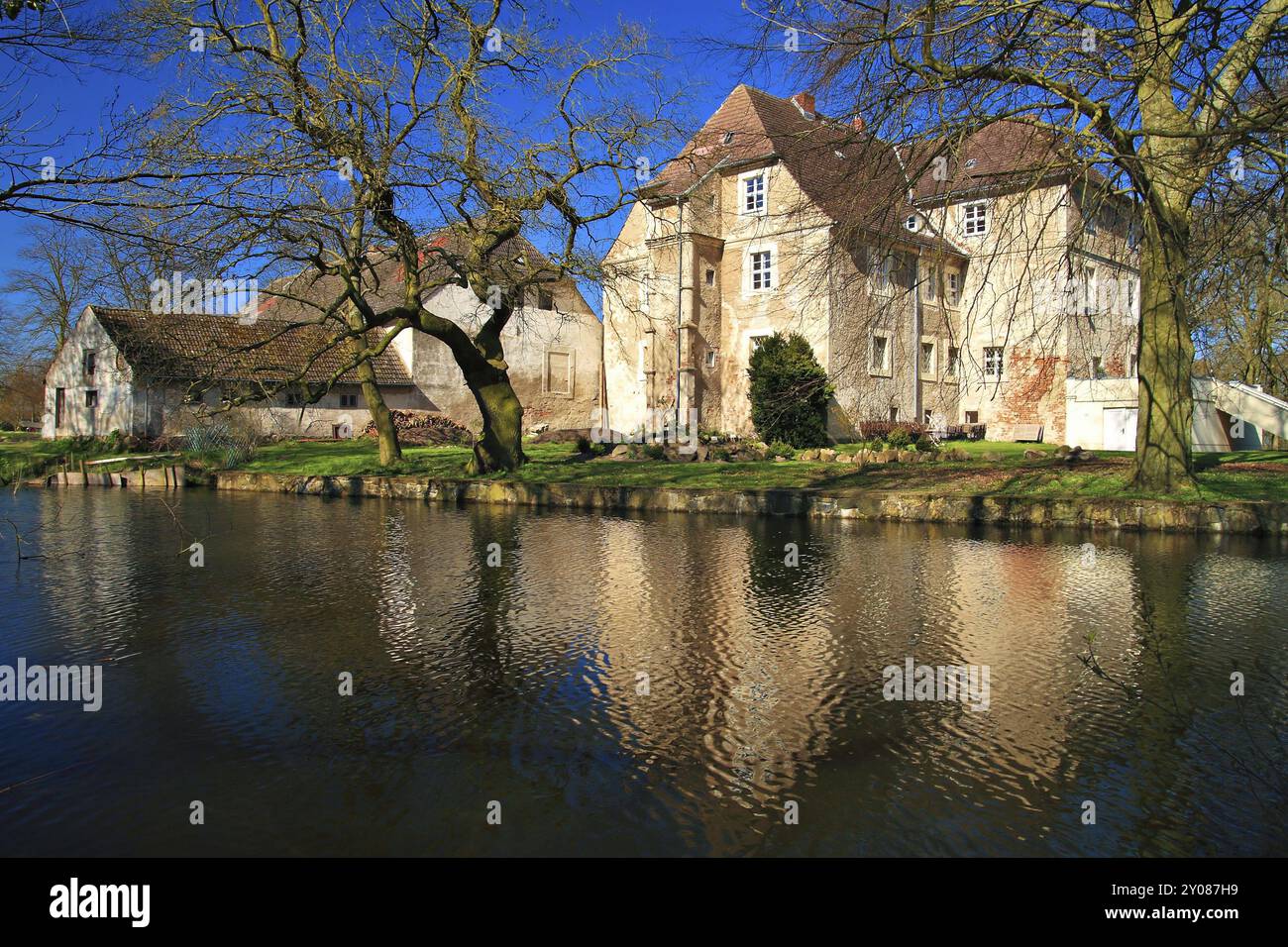 The moated castle in Mellenthin Stock Photo - Alamy
