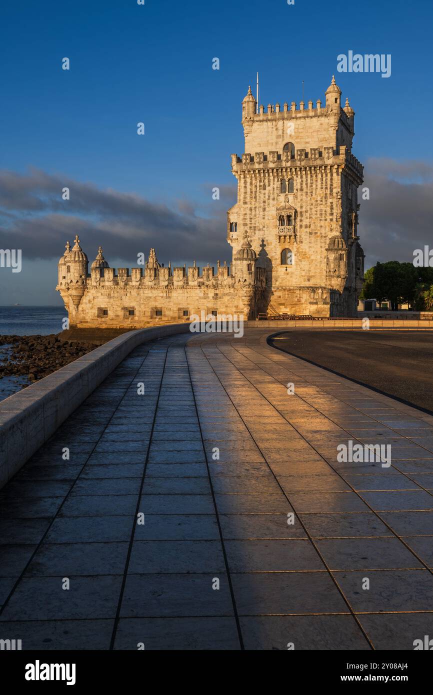 Belem Tower (Torre de Belem) from riverside promenade, historic city ...