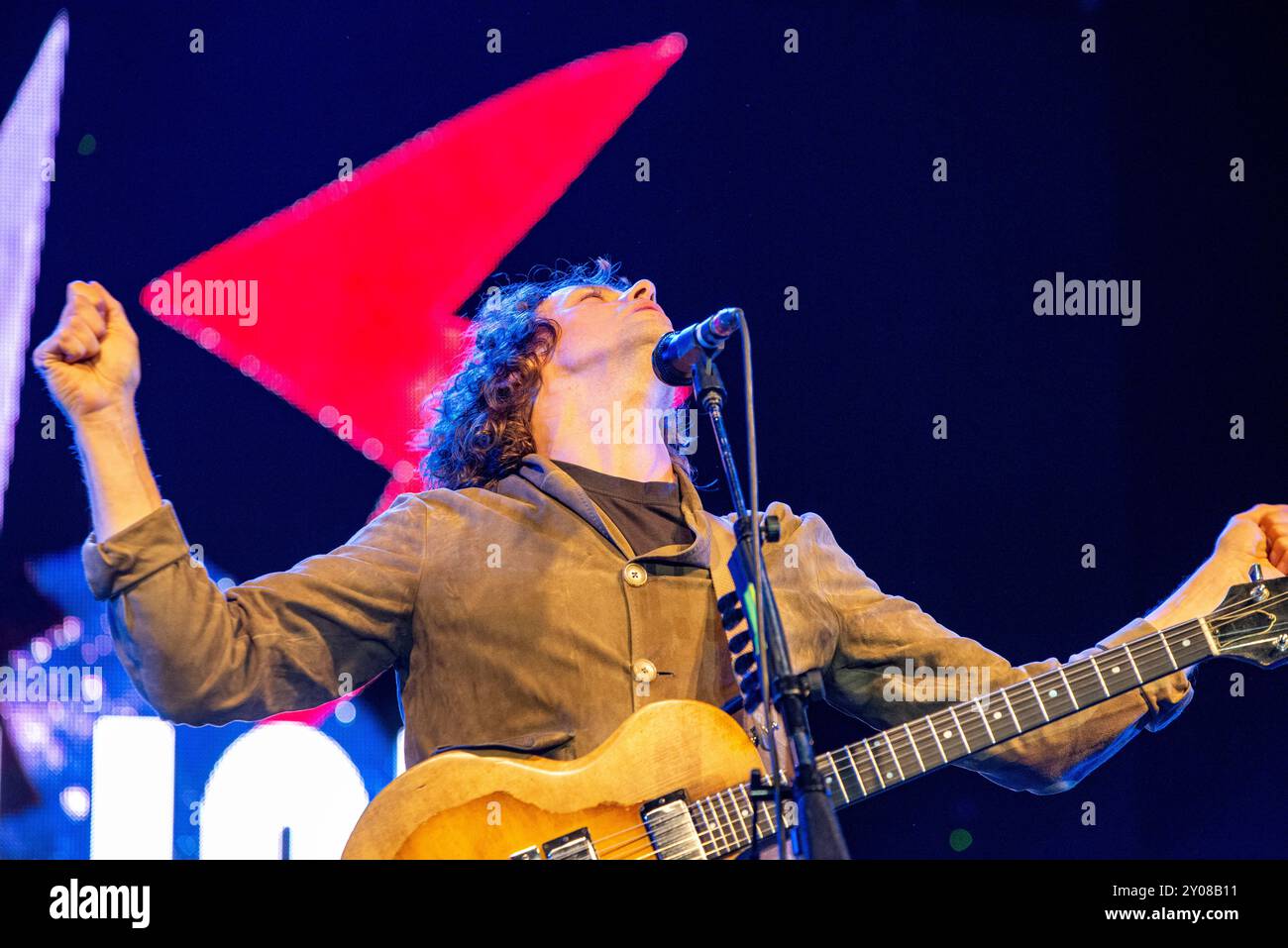Nottingham, UK, 30 August 2024. Johnny Borrell of Razorlight performing ...