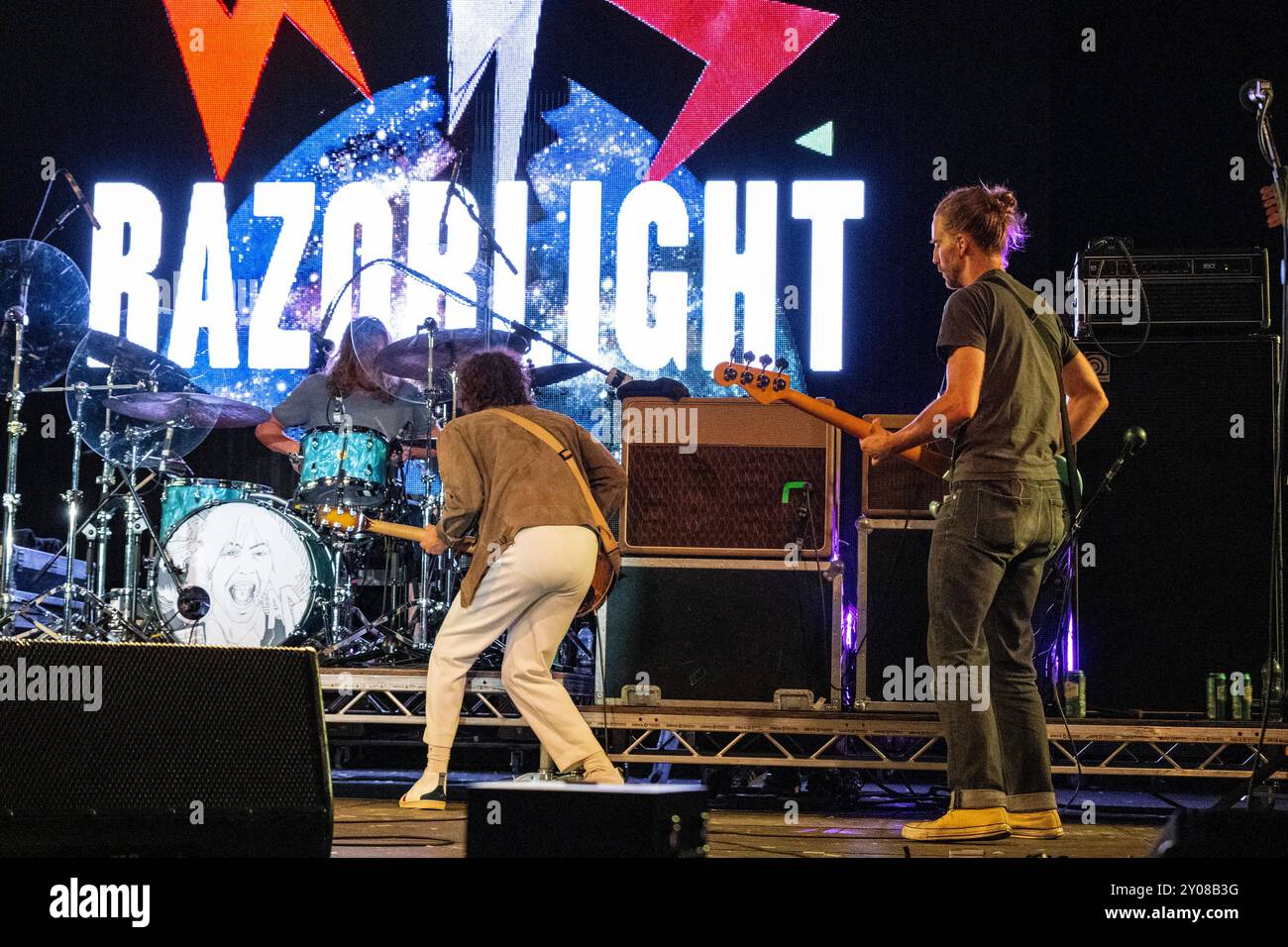 Nottingham, UK, 30 August 2024. Johnny Borrell, Andy Burrows and Carl ...