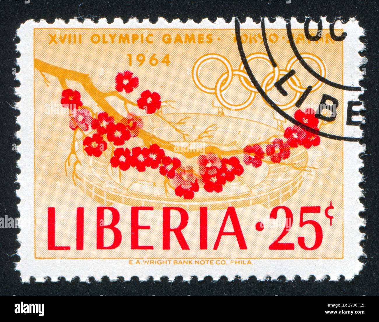 LIBERIA - CIRCA 1964: stamp printed by Liberia, shows Cherry blossoms and stadium, circa 1964 ...