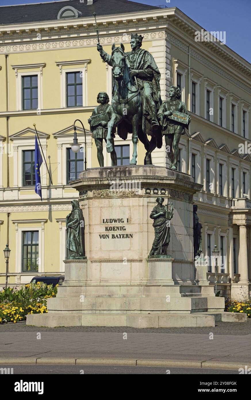 Europe, Germany, Bavaria, Munich, Ludwigstrasse, equestrian statue of ...