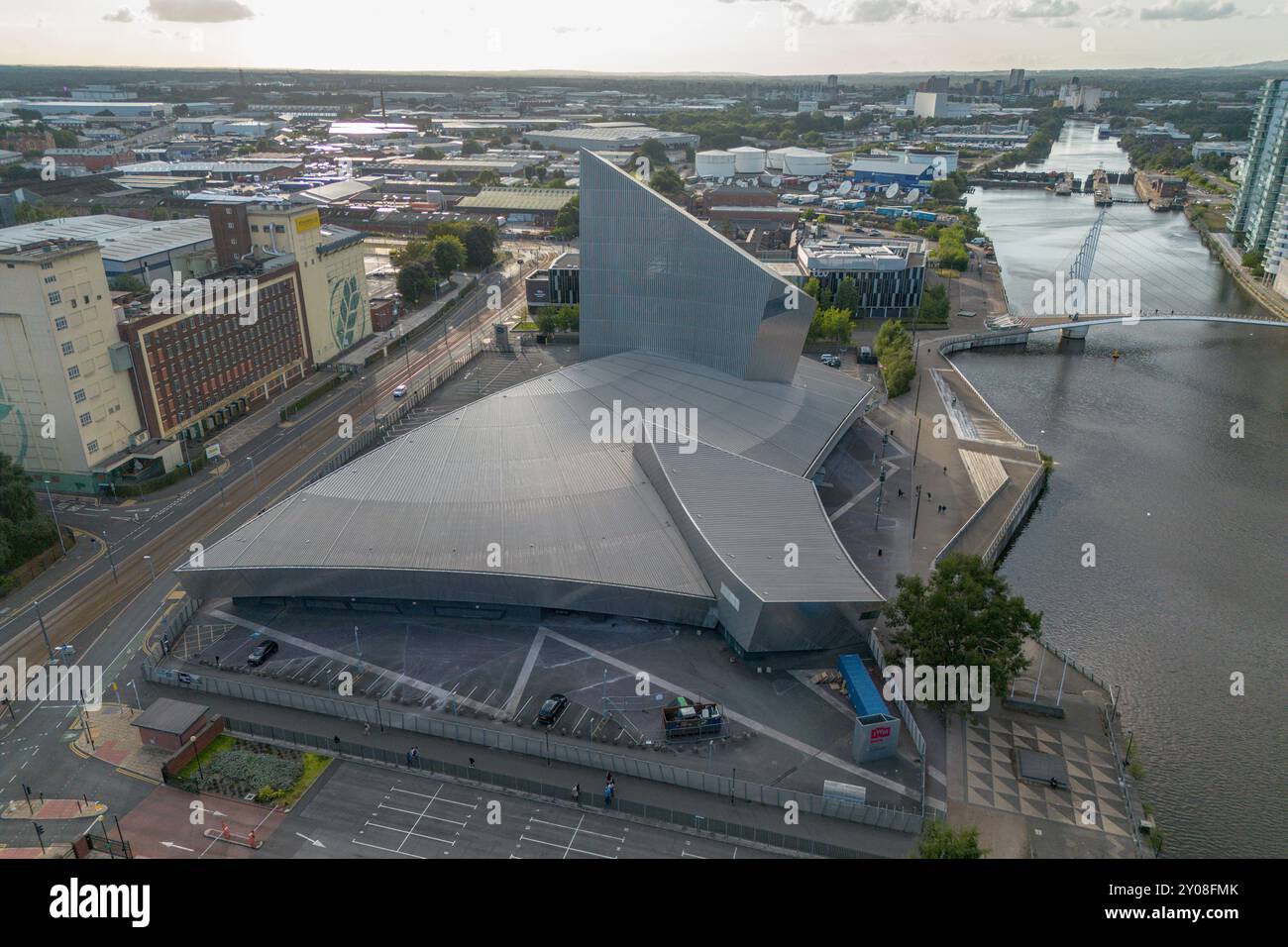 Aerial view of the Imperial War Museum North, Trafford Park, Manchester ...