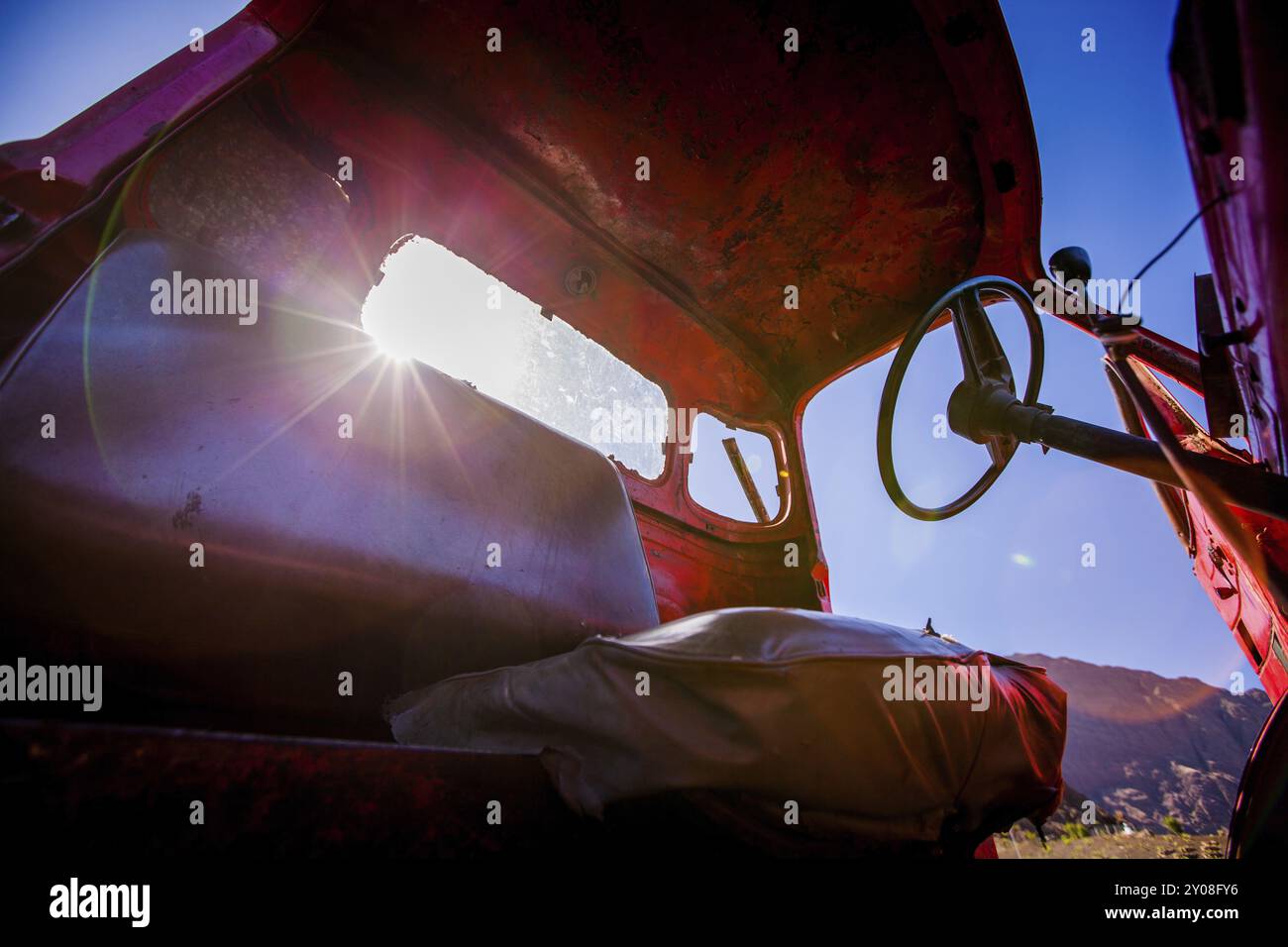 Interior of an old red lorry Stock Photo - Alamy