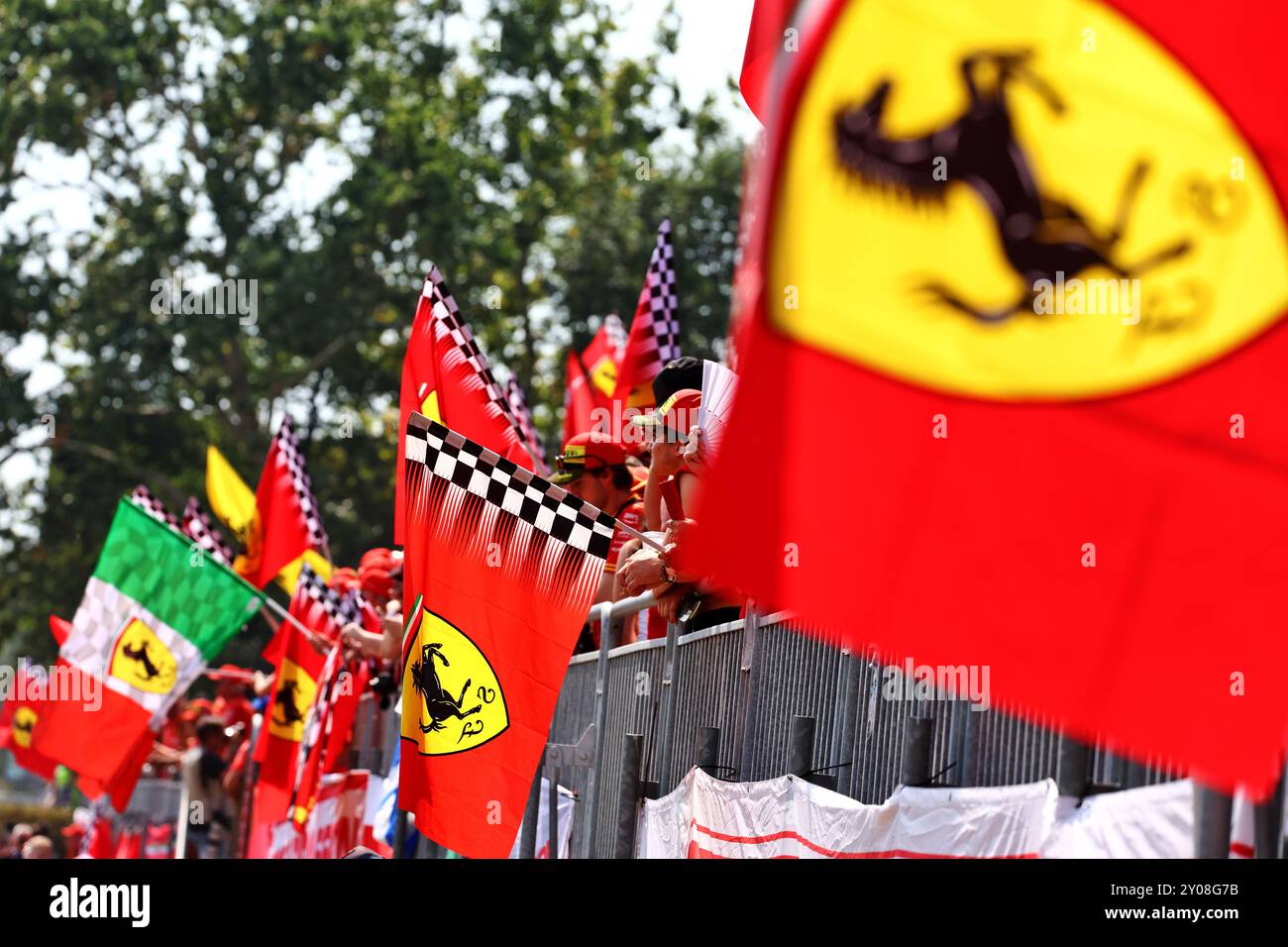 Monza, Italy. 01st Sep, 2024. Circuit atmosphere - Ferrari fans in the ...