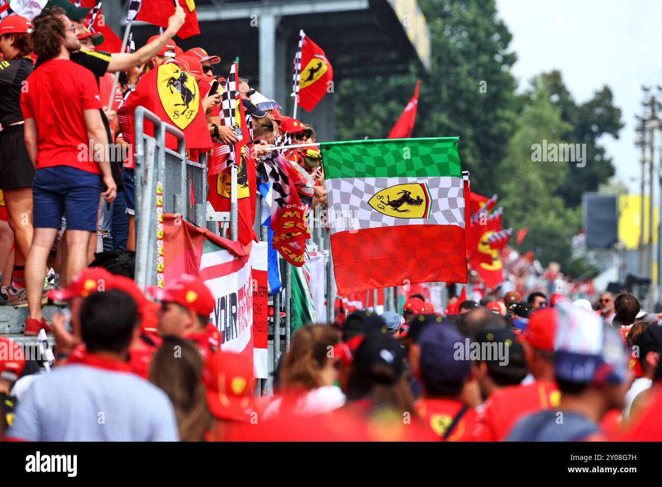 Monza, Italy. 01st Sep, 2024. Circuit atmosphere - Ferrari fans in the ...
