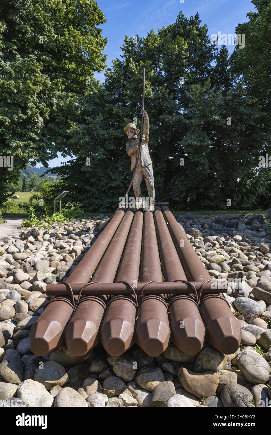 Sculpture of a raftsman at the rafting museum, transport museum, sight ...