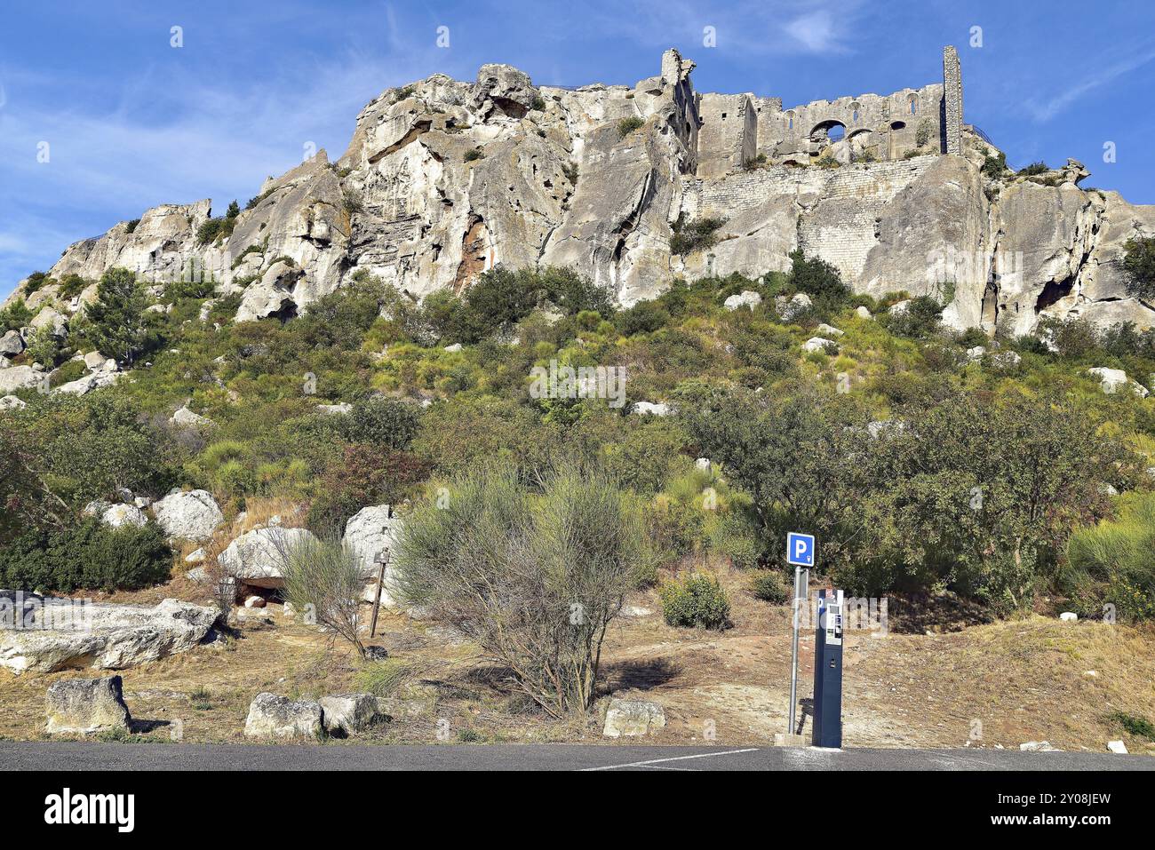 Car park and the castle ruins Stock Photo - Alamy