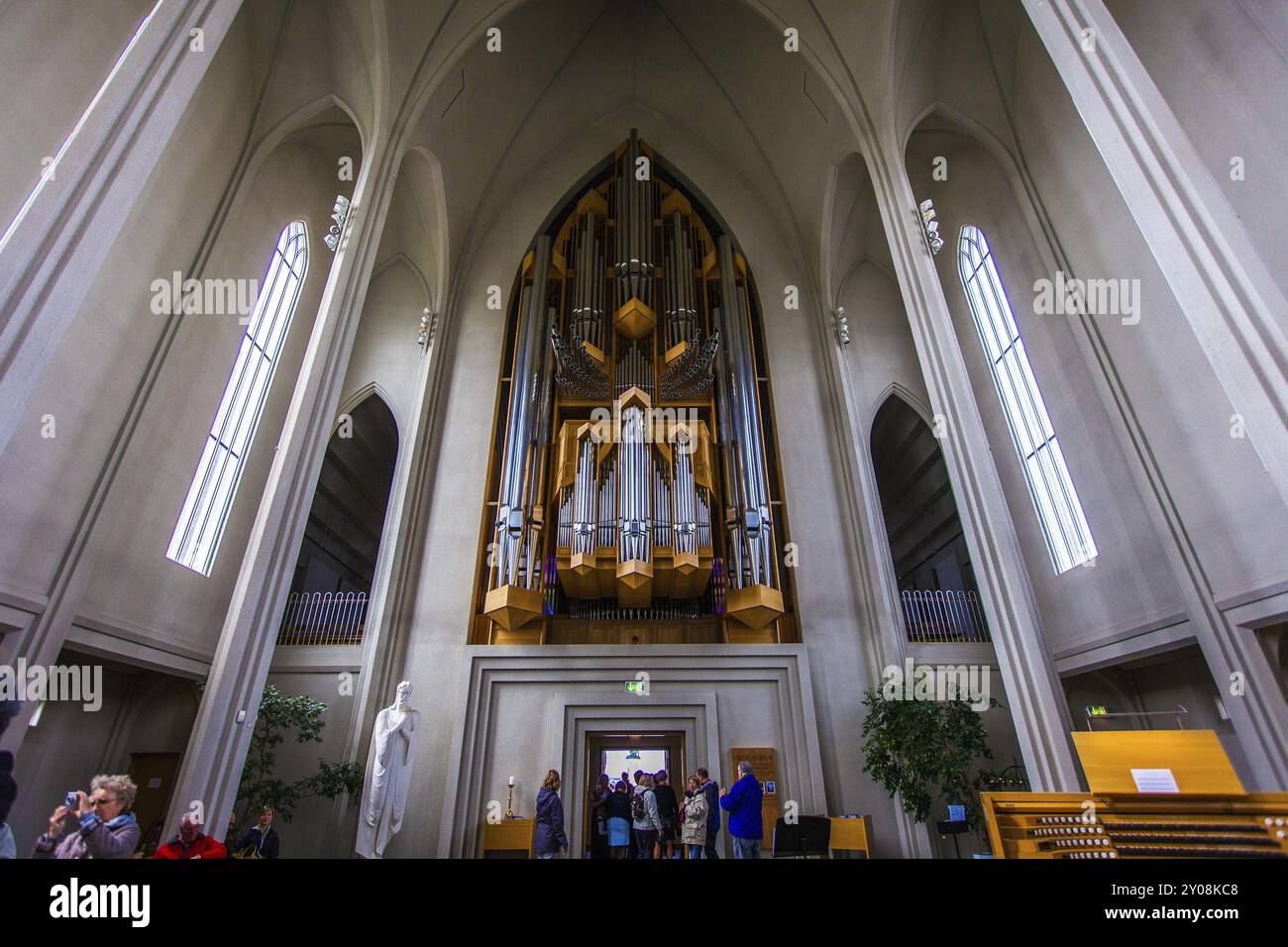 REYKJAVIK, ICELAND, JULY 06: Interior view of the pipe organ and ...