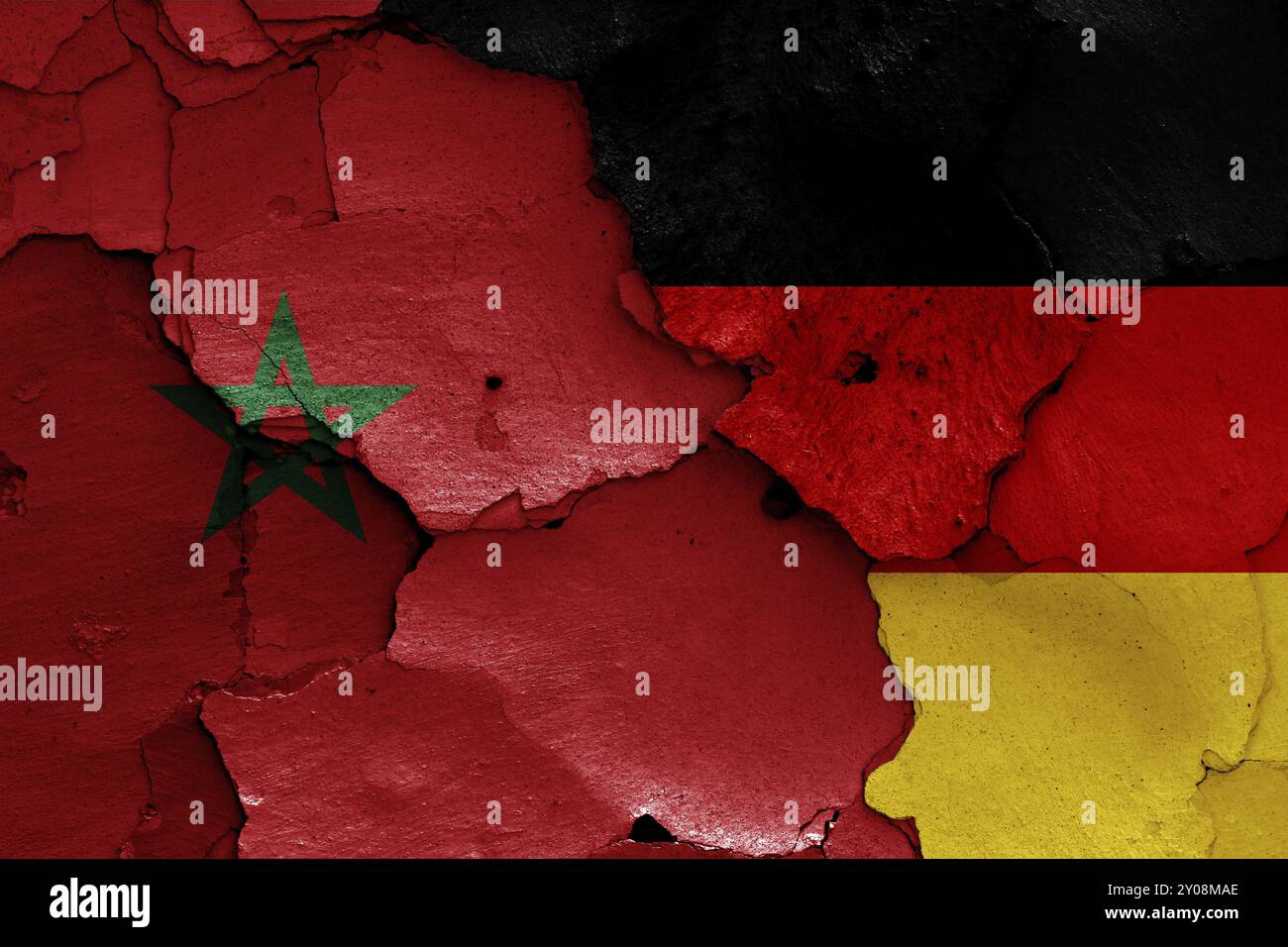 Flags of Morocco and Germany painted on cracked wall Stock Photo - Alamy
